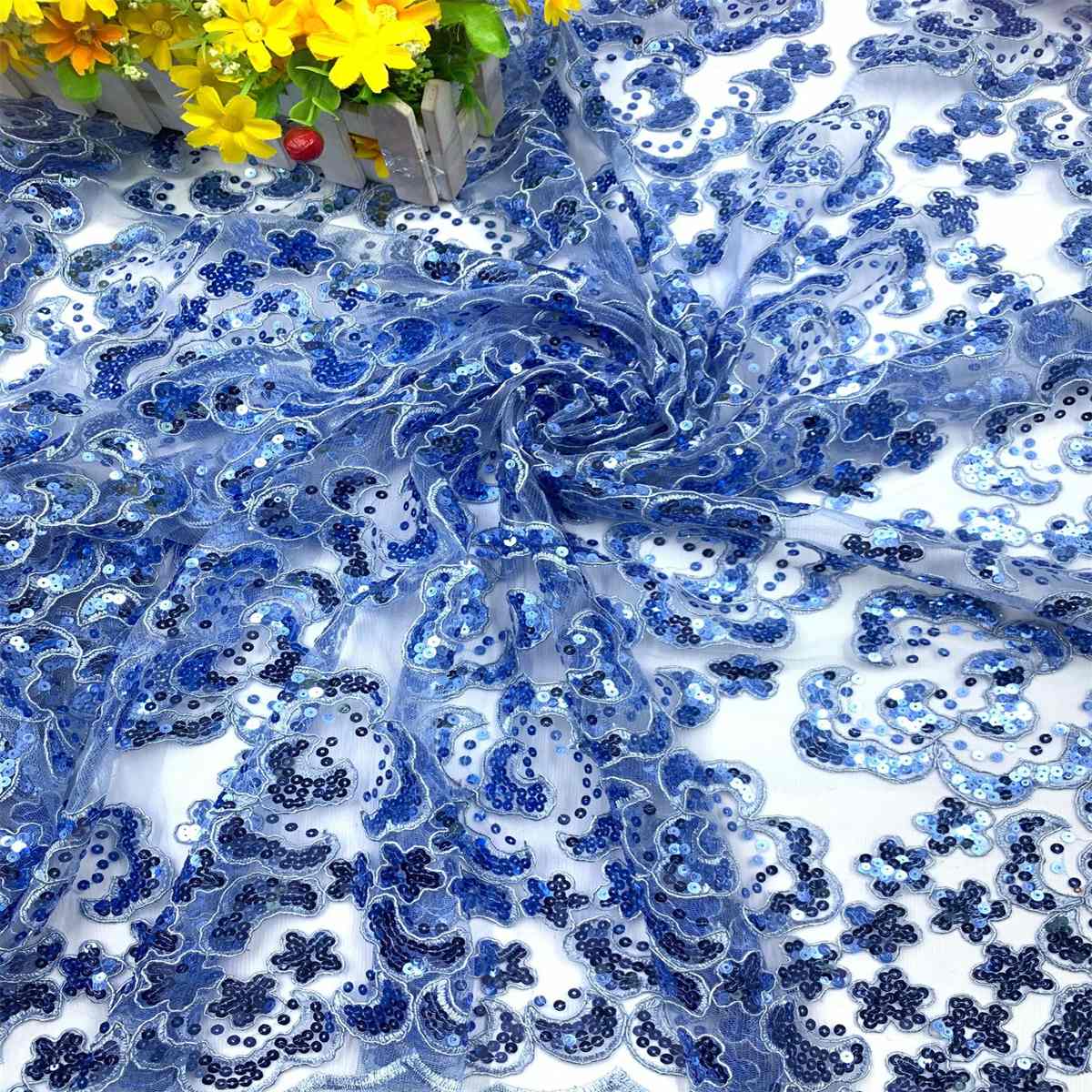 Corded Embroidered Sequin Lace Fabric - 5 Yards | STN DX148ZT,Lace Fabrics