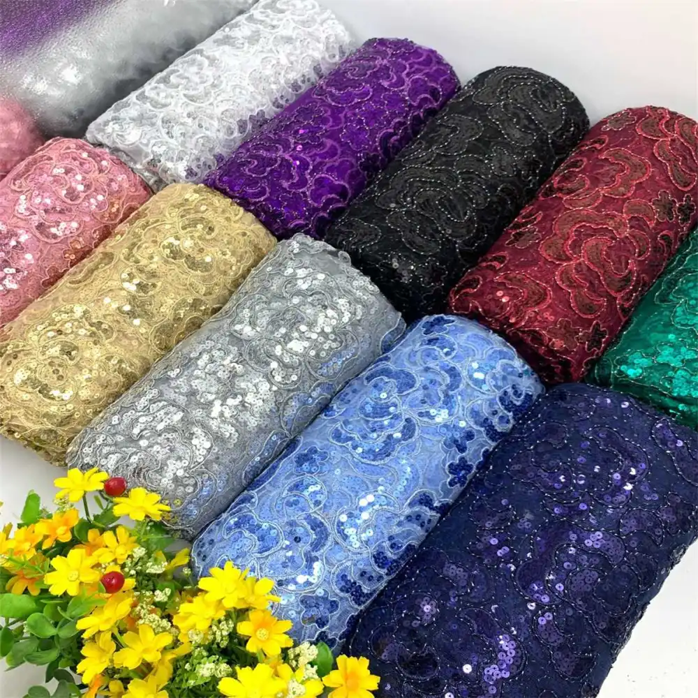 Corded Embroidered Sequin Lace Fabric - 5 Yards | MOD DX148ZT,Lace Fabrics