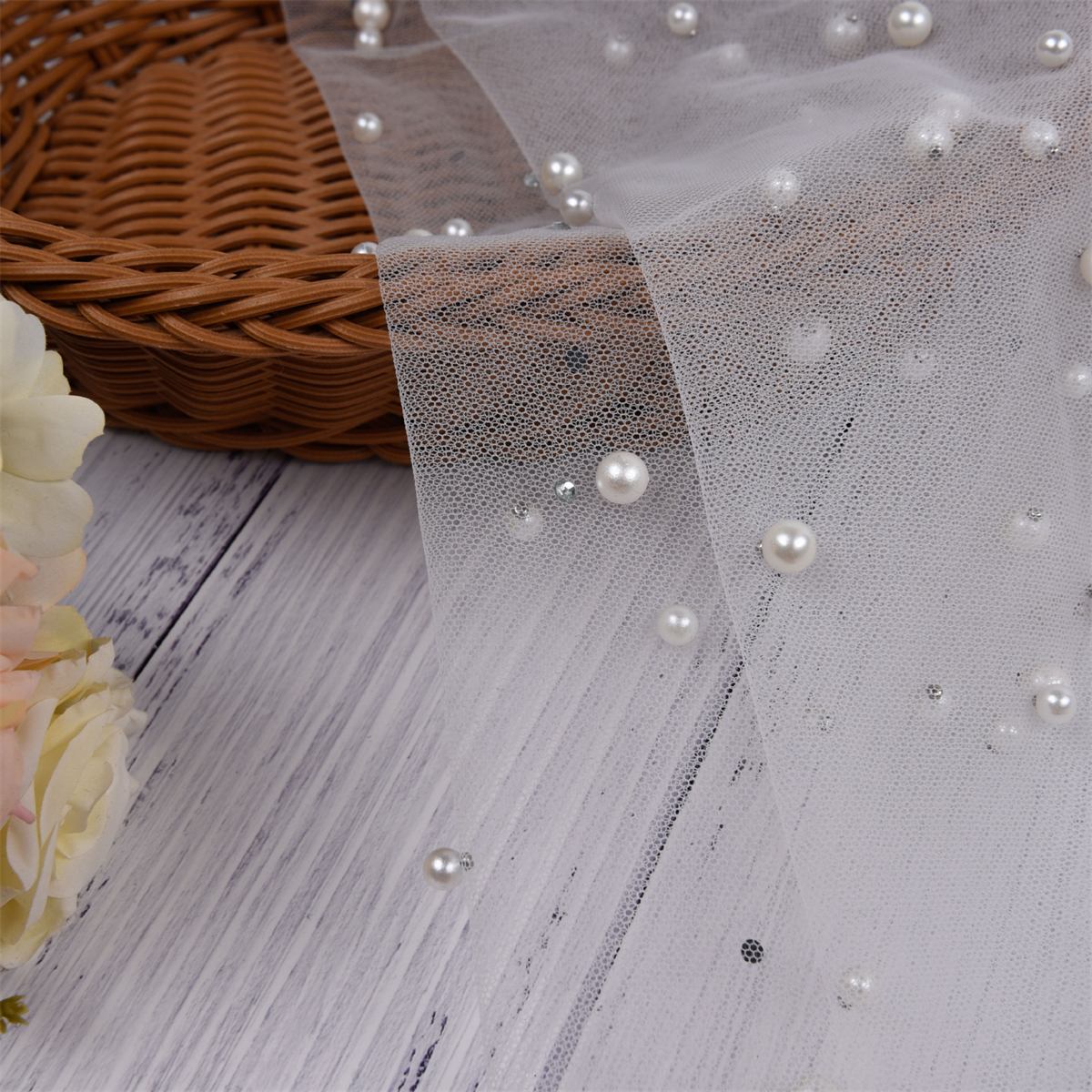 5 Yards Pearl Mesh Fabric, Pearl Tulle Fabric, Net Fabric with Pearls ...