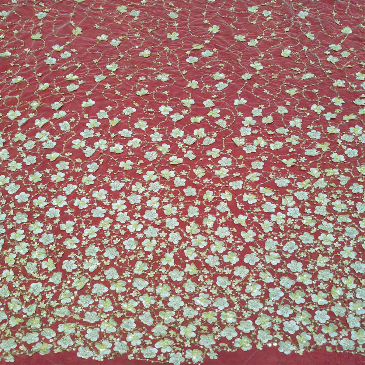 Beaded Tulle 3D Floral Fabric - 5 Yards | STN LIL1116,3D Floral Fabrics