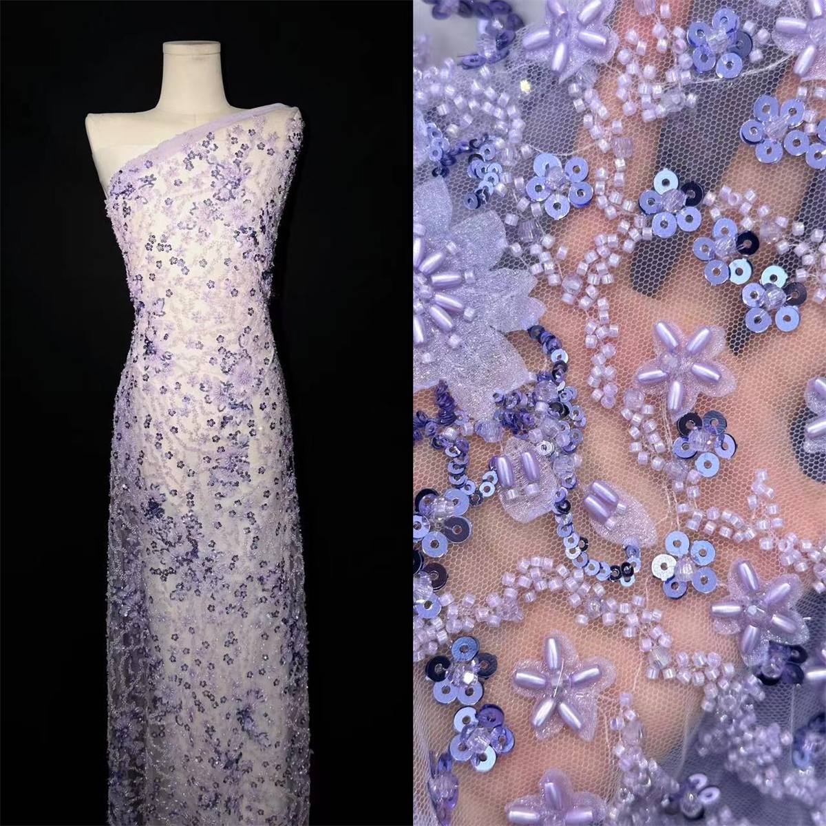 Beaded Tulle Fabric - 5 Yards - 3D Floral Lace Fabric | STN LIL1262 ...