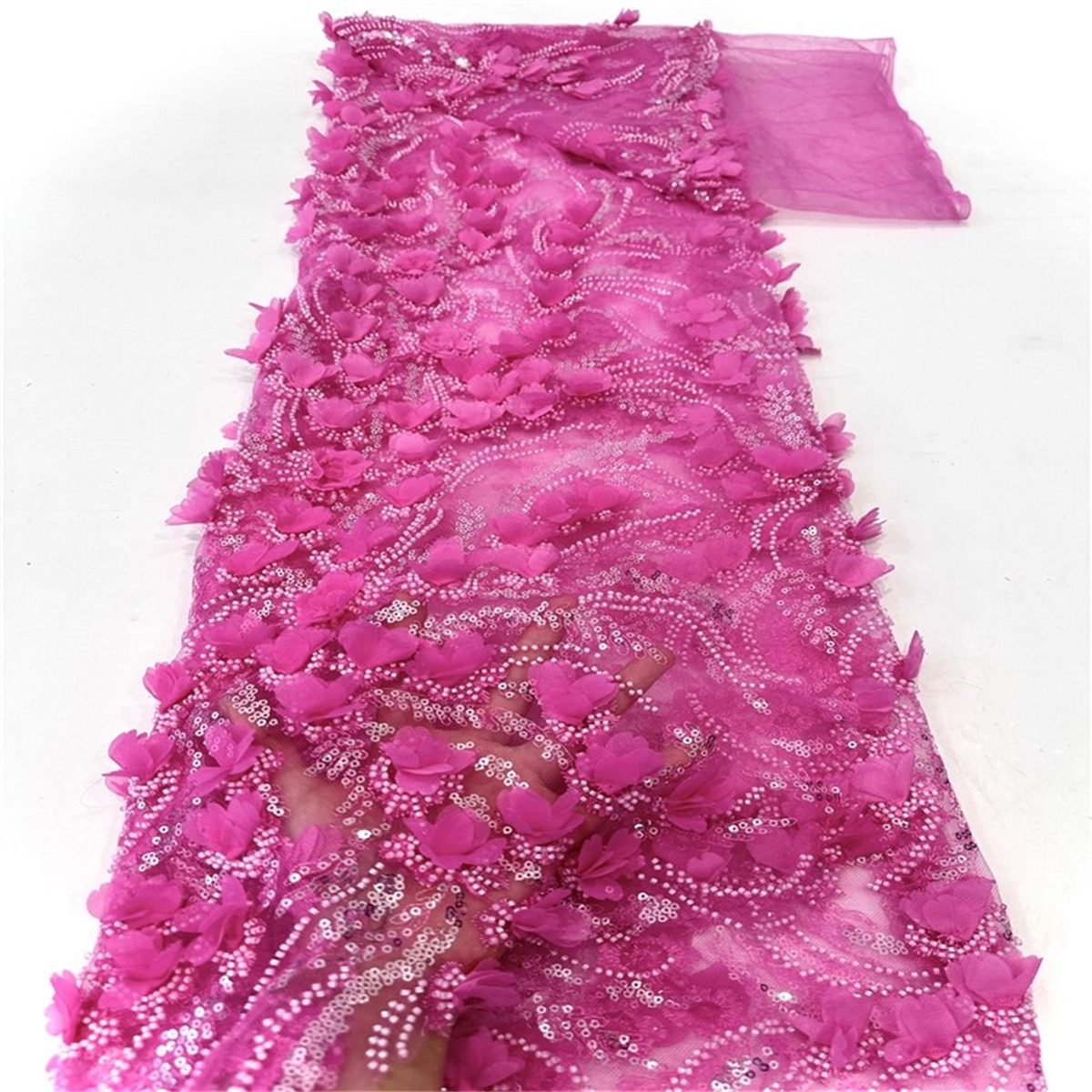 Embroidered Beaded 3D Floral Lace Fabric - 5 Yards | COD CX003,3D Floral Fabrics