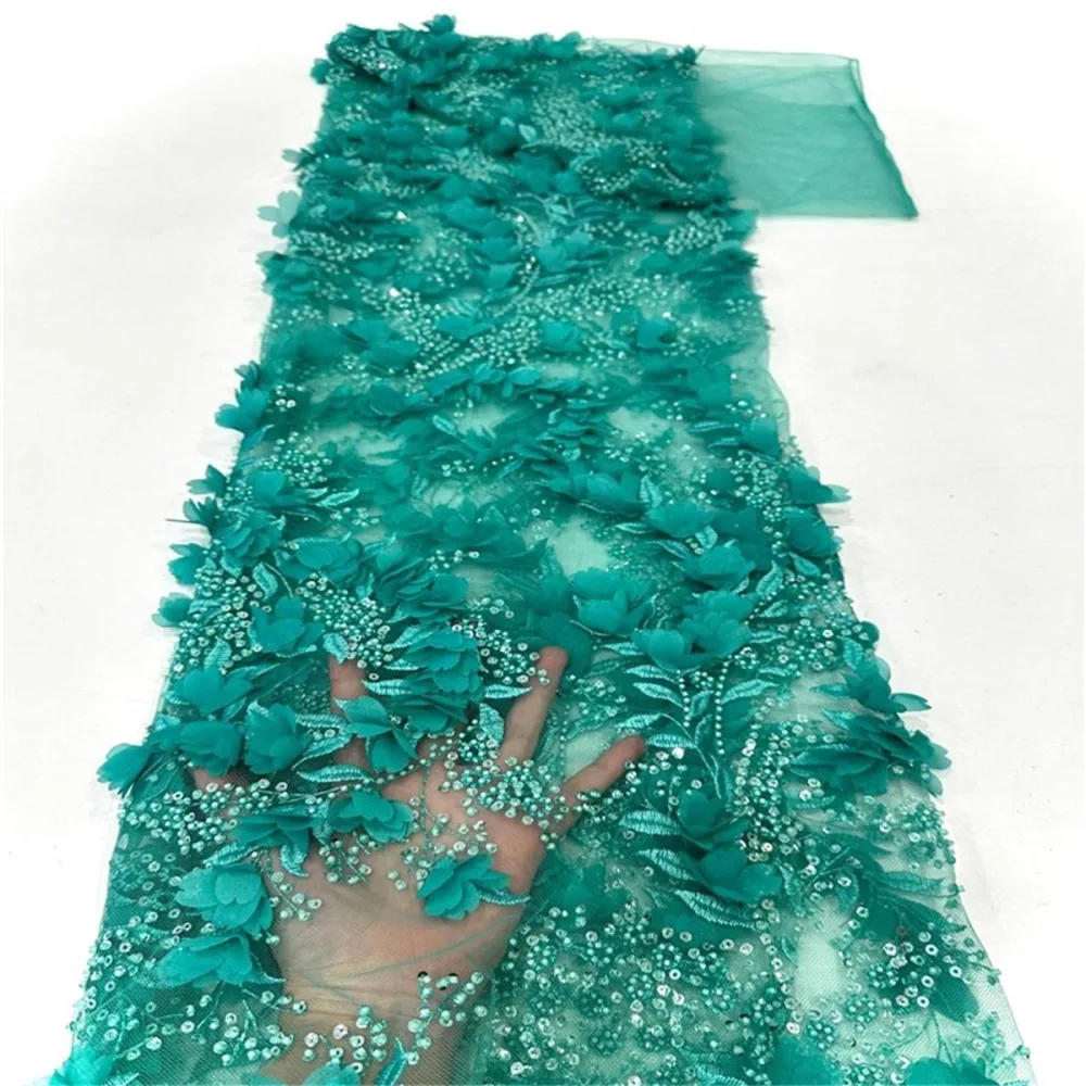 5 Yards Beaded 3D Floral Lace Fabric, Embroidered Tulle Lace Fabric ...