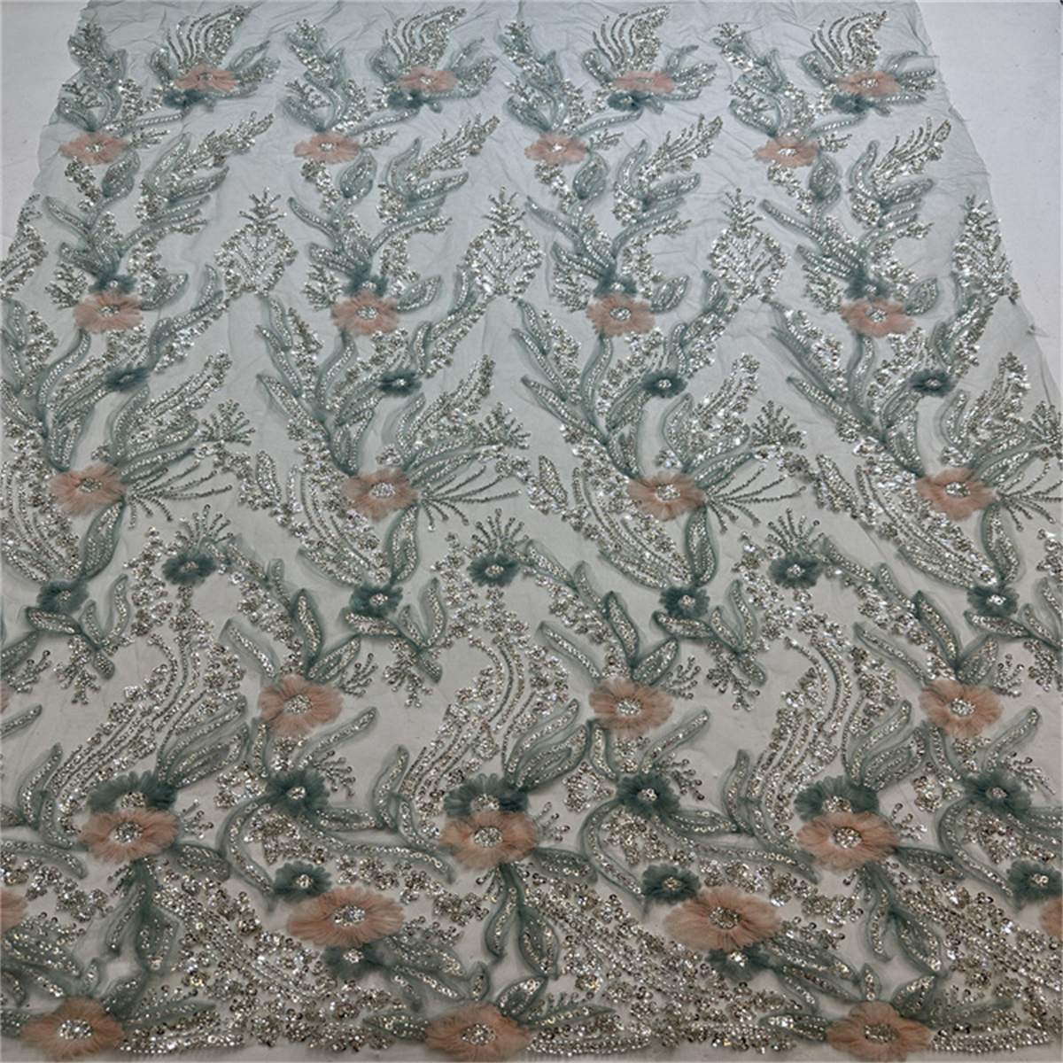 5 Yards Beaded 3D Floral Fabric, Beaded Tulle Lace Fabric with Beads ...