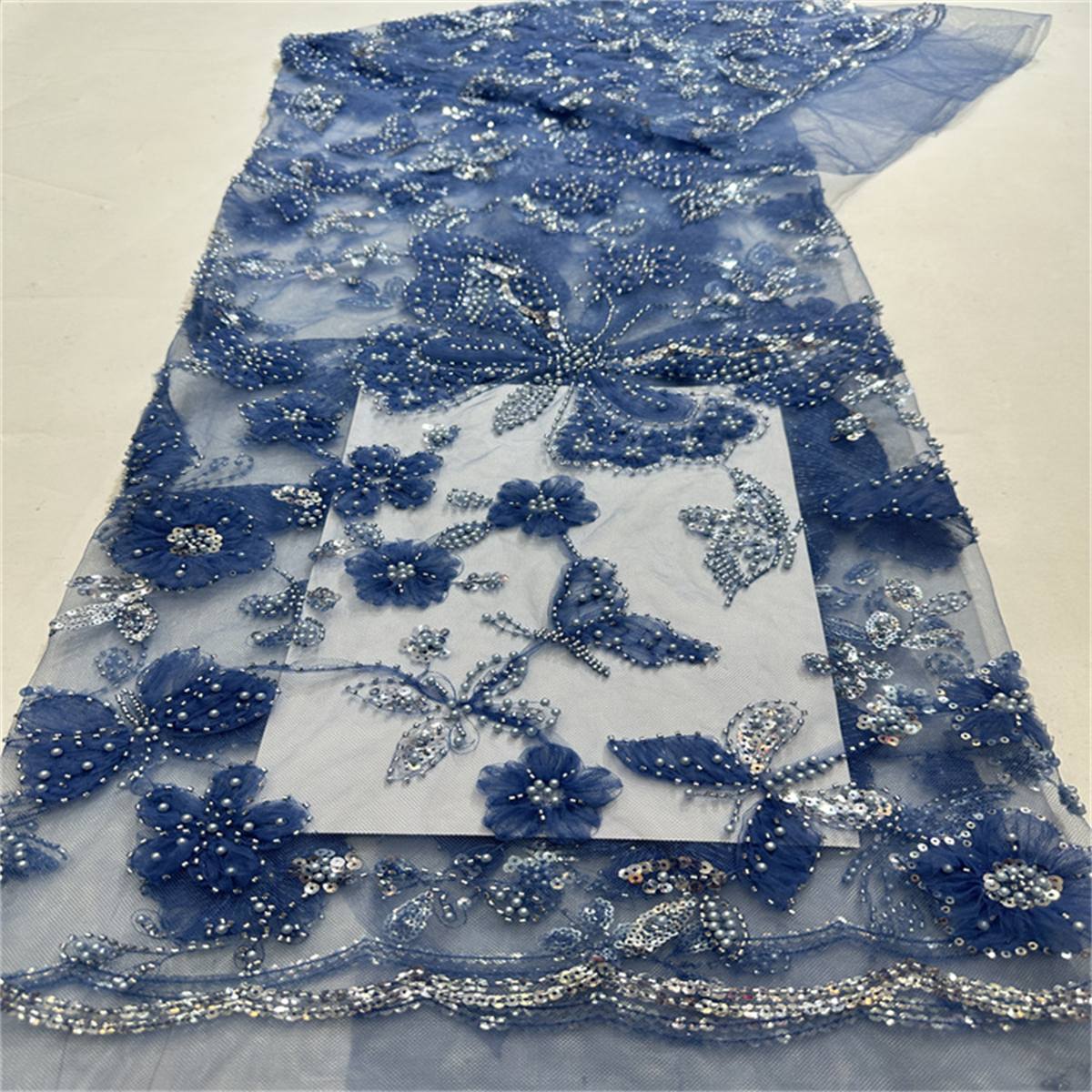 Beaded Tulle 3D Floral Fabric - 5 Yards | COD HB047,Beaded Fabrics