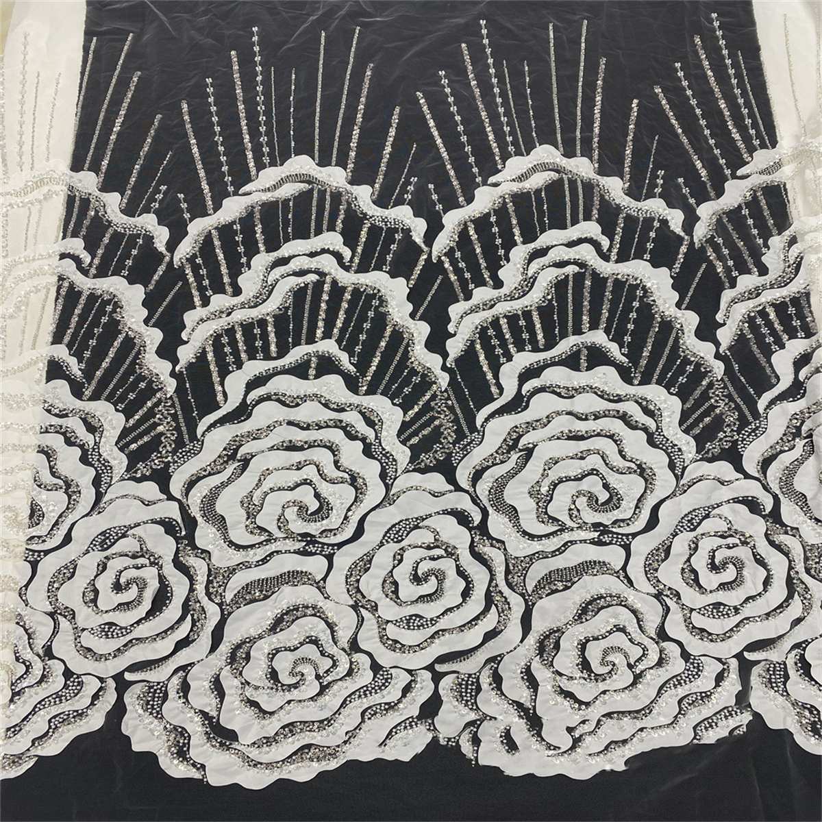 5 Yards 3D Floral Fabric, Beaded Tulle Lace Fabric, Embellished with ...