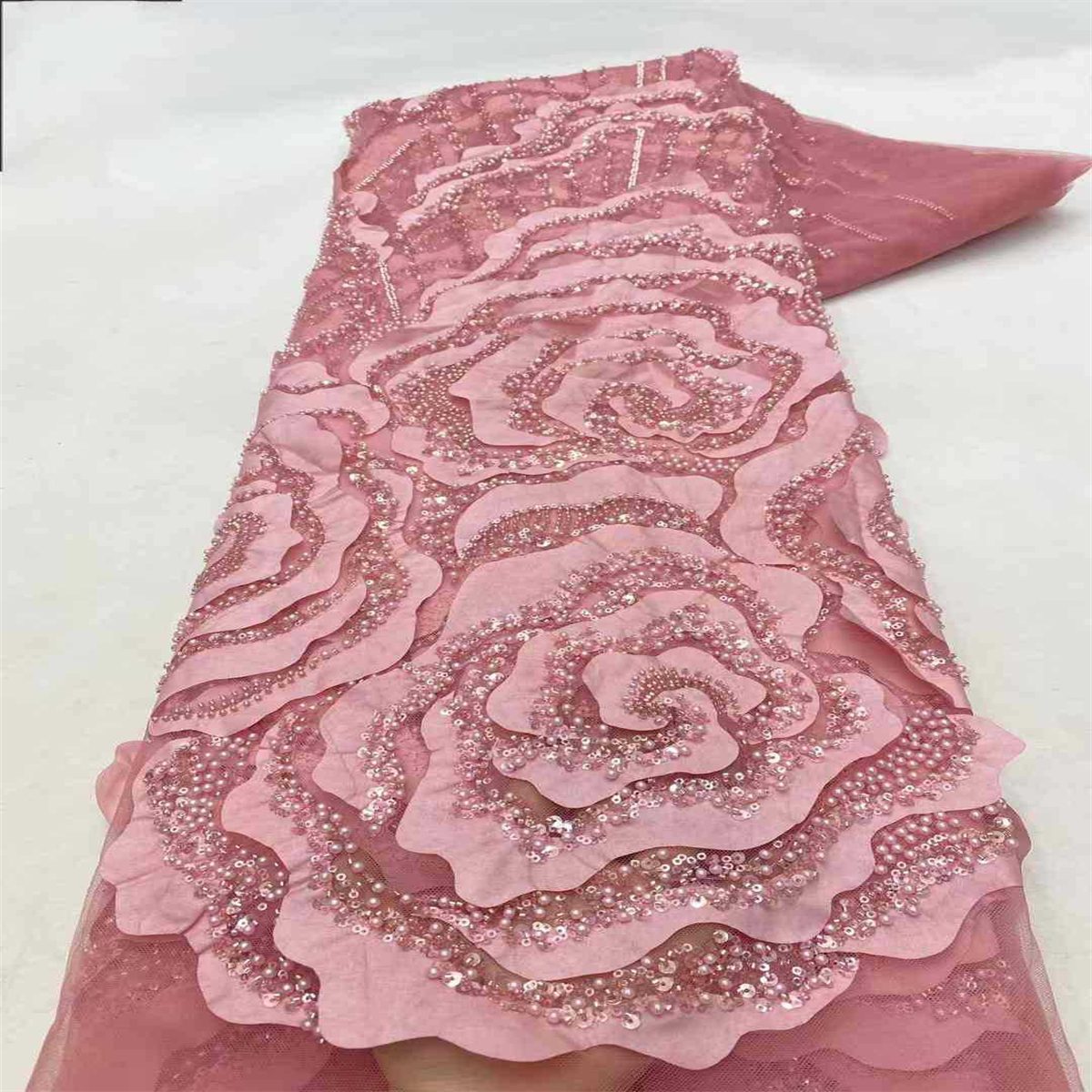 5 Yards 3D Floral Fabric, Beaded Tulle Lace Fabric, Embellished with ...