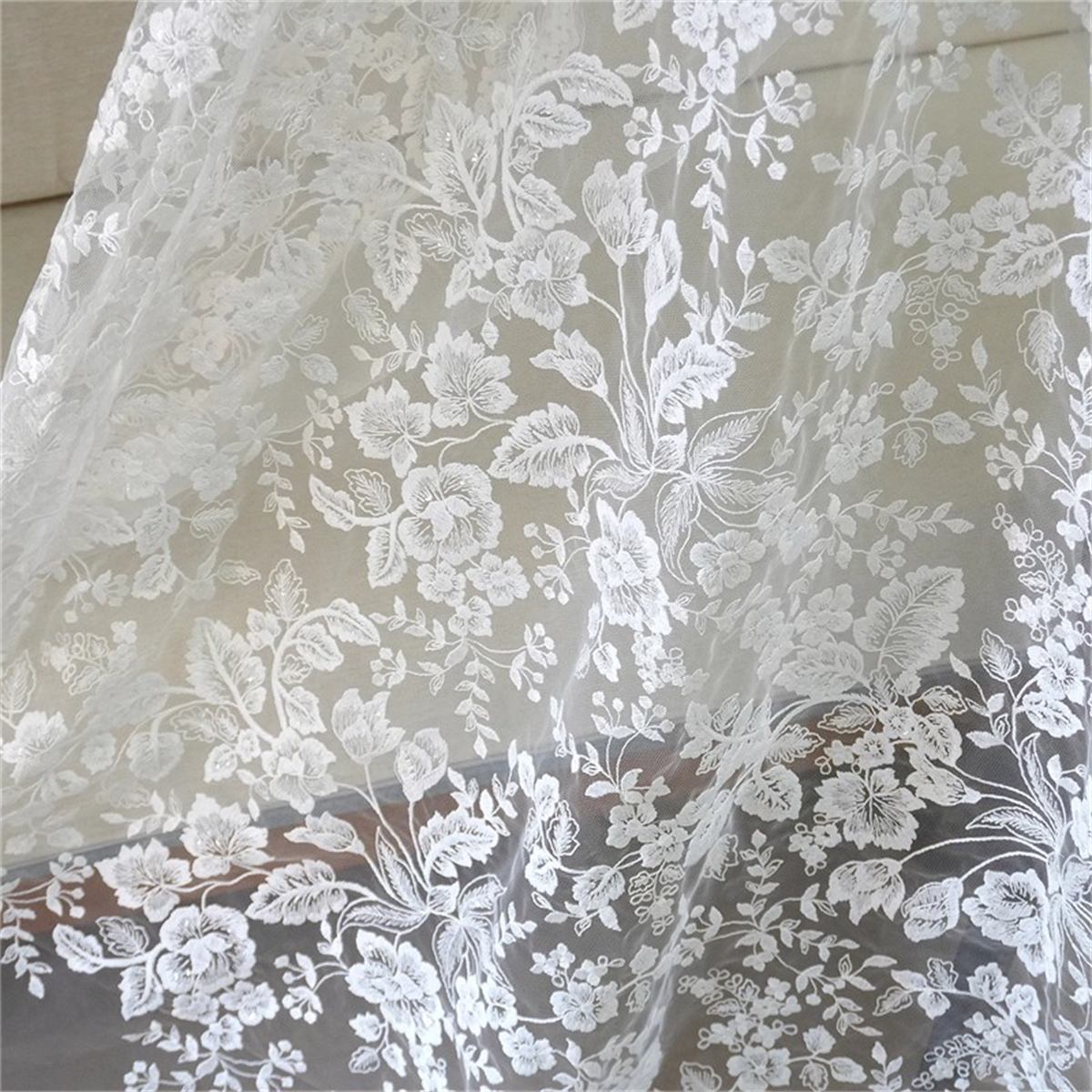 Bridal Lace Fabric - 1 Yard - Embroidered Sequin Wedding Lace Fabric ...