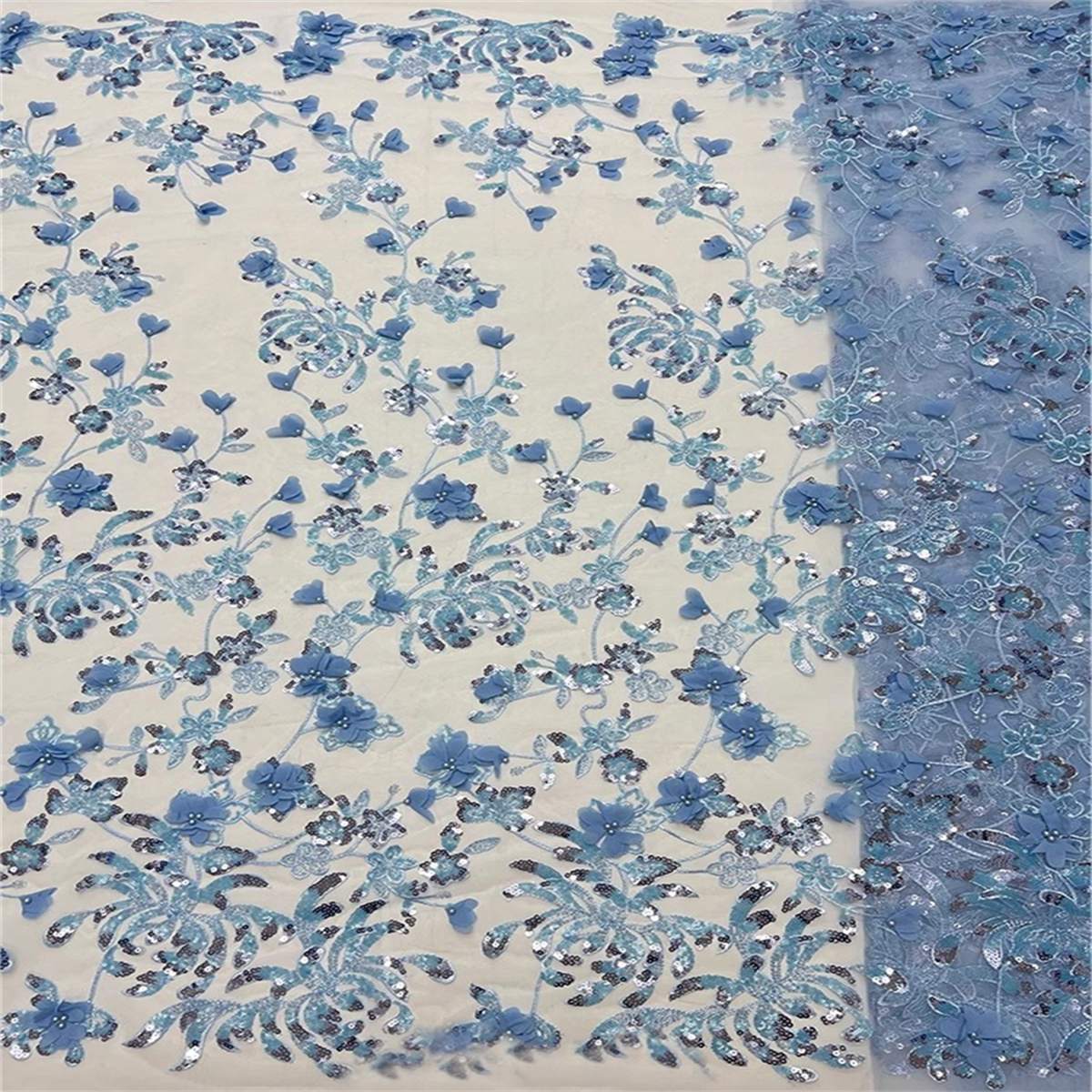 5 Yards 3D Floral Lace Fabric, Embroidered Beaded Tulle Lace Fabric ...