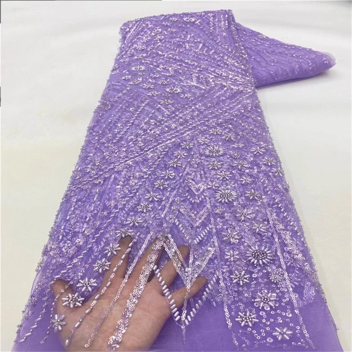 5 Yards Beaded Mesh Fabric, Beaded Tulle Lace Fabric, Embellished with ...