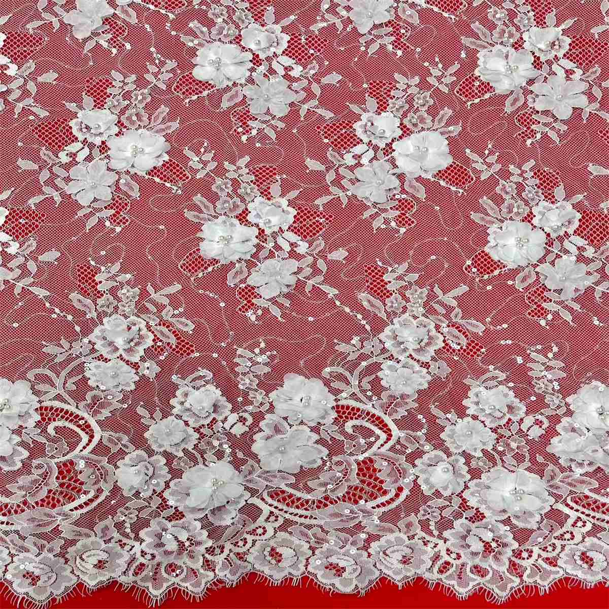 Bridal Lace Fabric - 3 Meters - 3D Floral Chantilly Wedding Lace Fabric ...