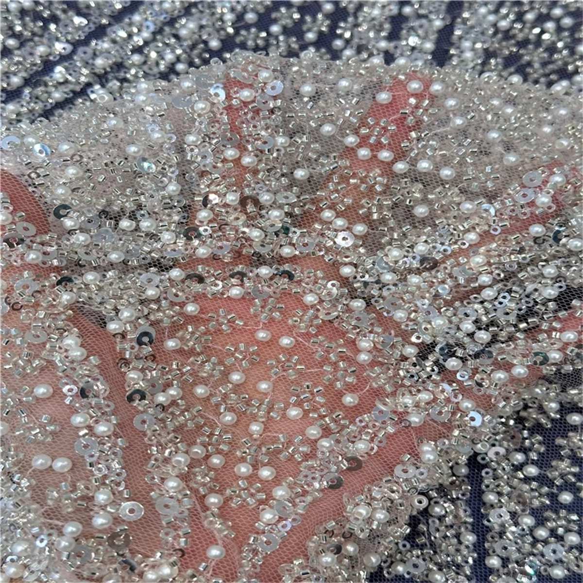 5 Yards Beaded Mesh Fabric, Beaded Tulle Lace Fabric, Embellished with ...