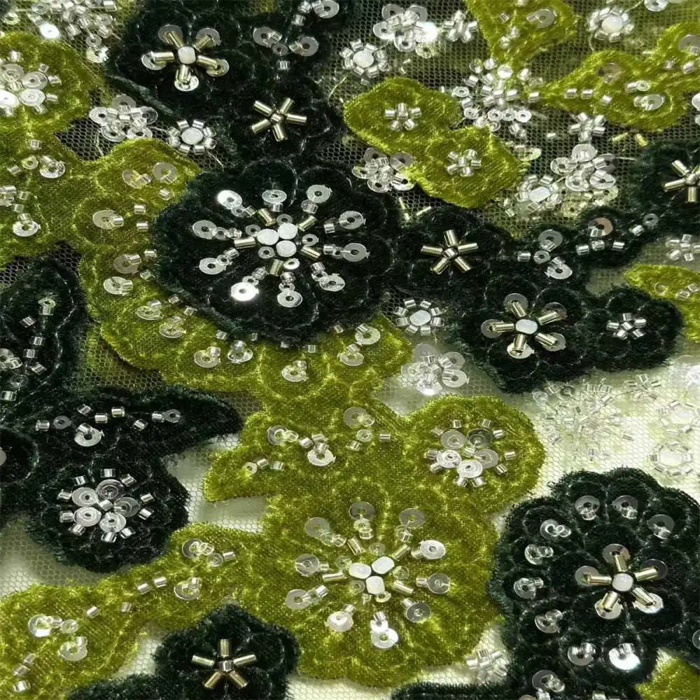 5 Yards Beaded 3D Floral Fabric, Beaded Mesh Lace Fabric, Embellished ...