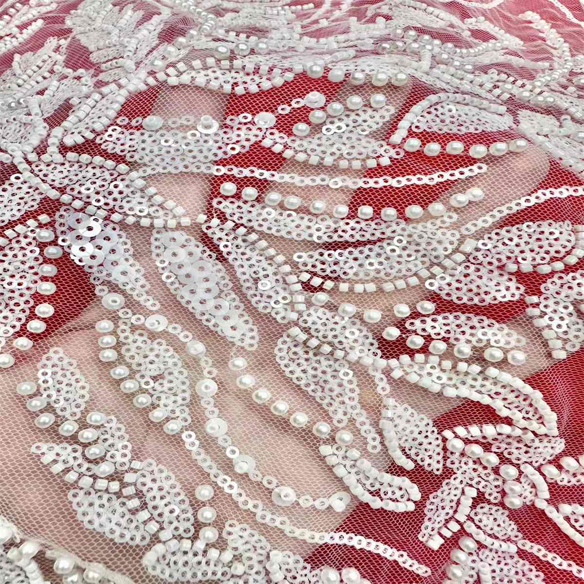 5 Yards Beaded Mesh Fabric, Beaded Tulle Lace Fabric, Embellished with ...