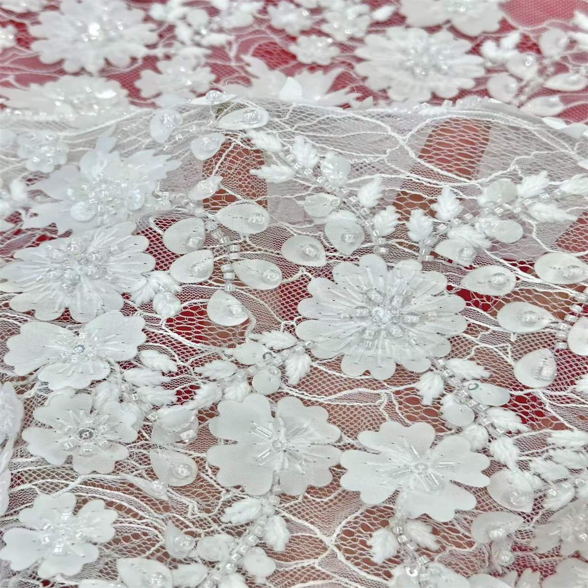 Bridal Lace Fabric - 5 Yards - Embroidered Beaded 3D Floral Wedding ...