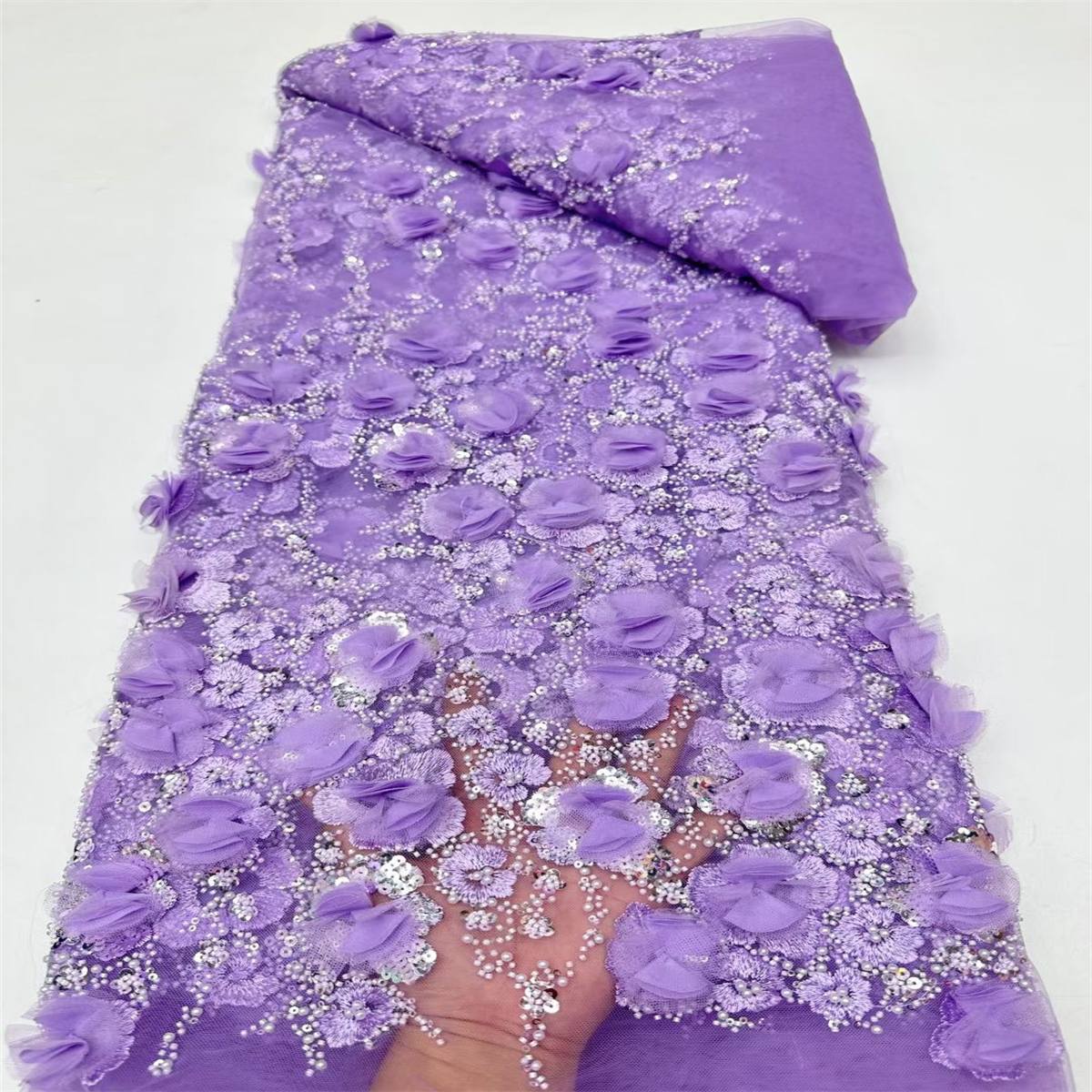 Embroidered Beaded 3D Floral Lace Fabric - 5 Yards | MOD TDD361,3D ...