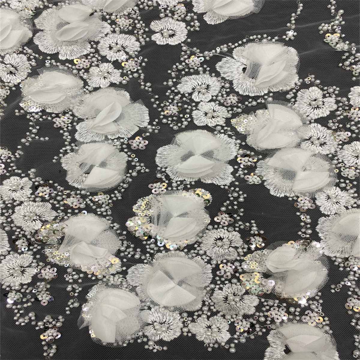 3D Floral Lace Fabric - Embroidered Beaded Lace Fabric | GTIN TDD361,3D ...