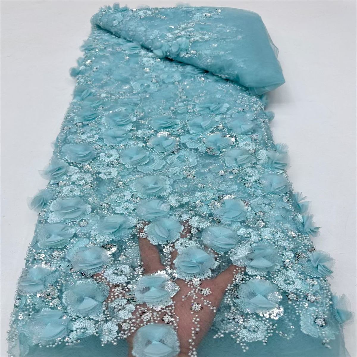 Embroidered Beaded 3D Floral Lace Fabric - 5 Yards | MOD TDD361,3D ...
