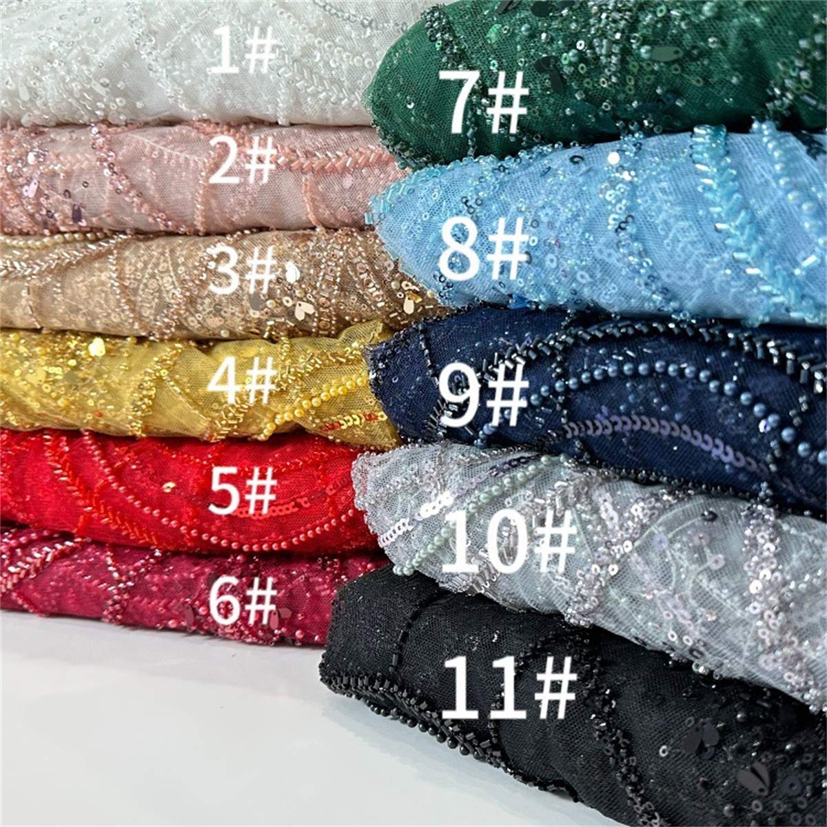Embellished Beaded Tulle Lace Fabric with Beads | MPN HN009,Beaded Fabrics