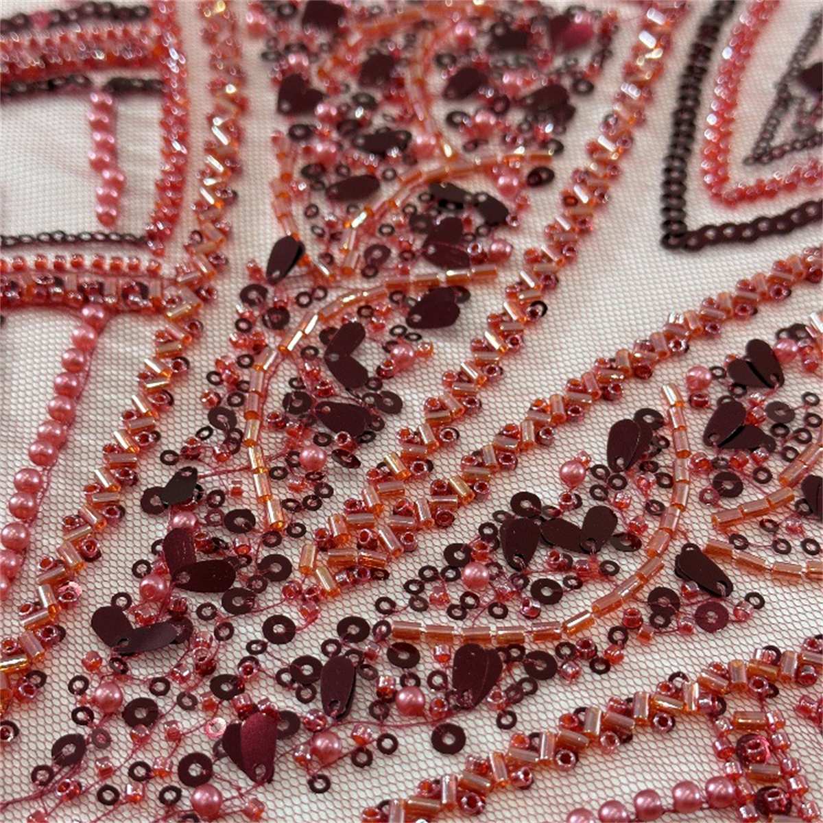 Embellished Beaded Tulle Lace Fabric with Beads | MPN HN009,Beaded Fabrics