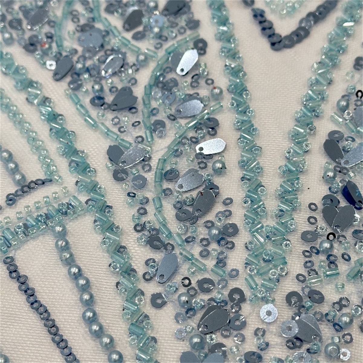 Embellished Beaded Tulle Lace Fabric with Beads | MPN HN009,Beaded Fabrics