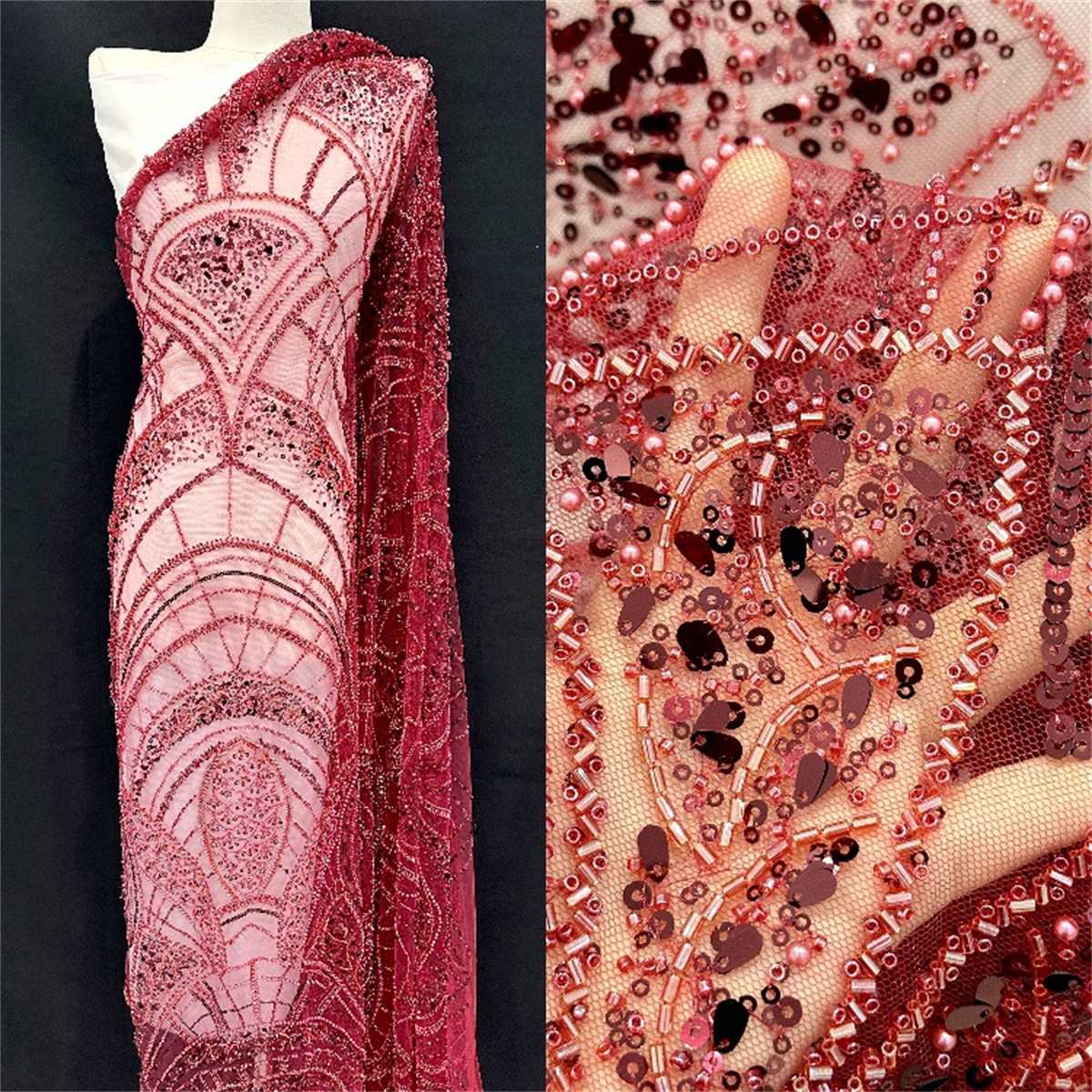 Embellished Beaded Tulle Lace Fabric with Beads | MPN HN009,Beaded Fabrics