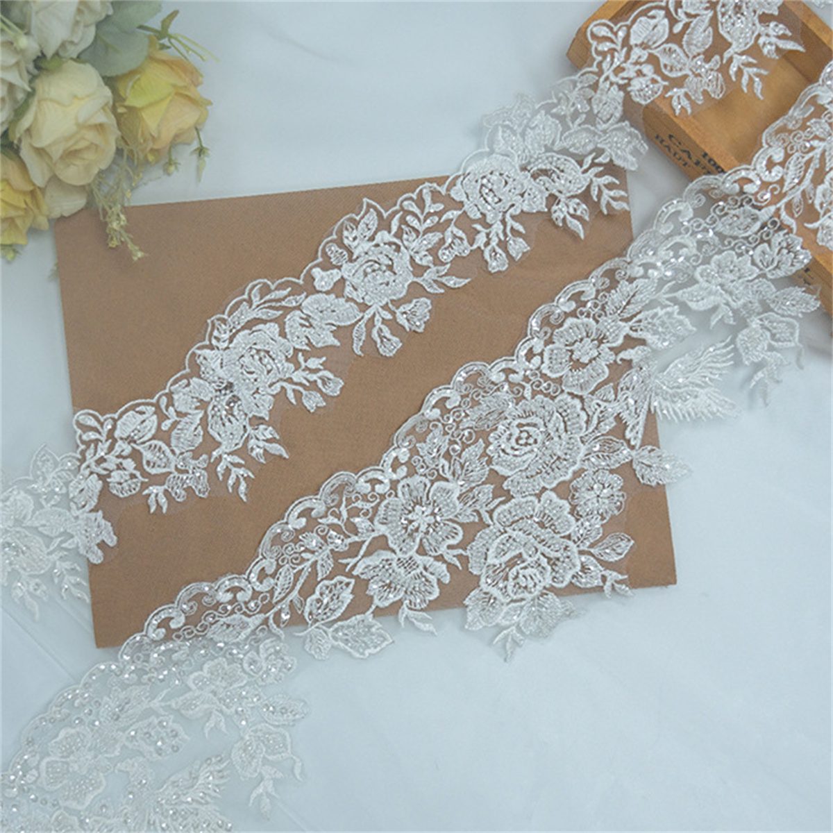 Bridal Lace Trim - Embroidered Beaded Wedding Lace Trim | GTIN XB102 ...