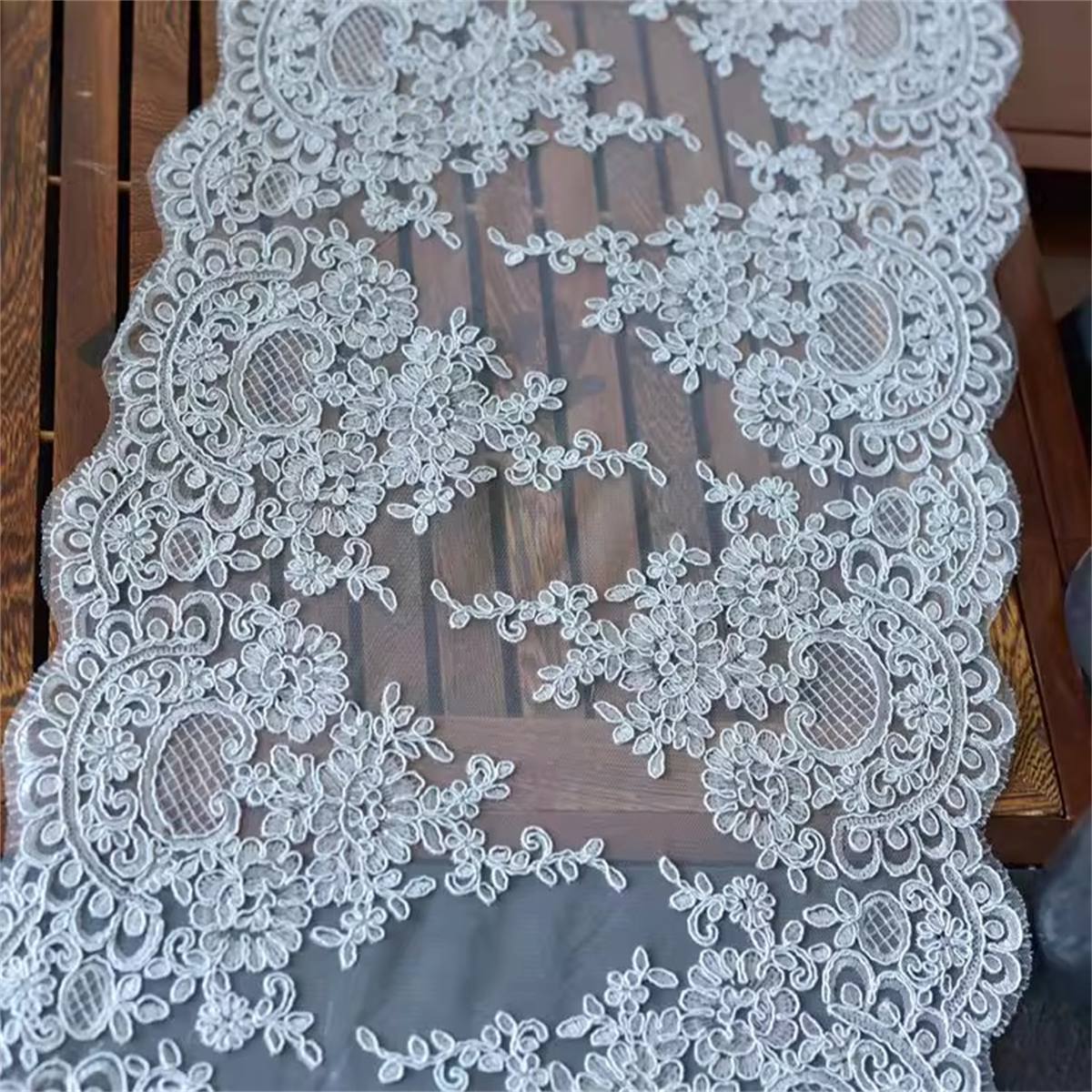 Corded Embroidered Sequin Lace Trim - 5 Yards | COD ZT155,Bridal Lace Trim