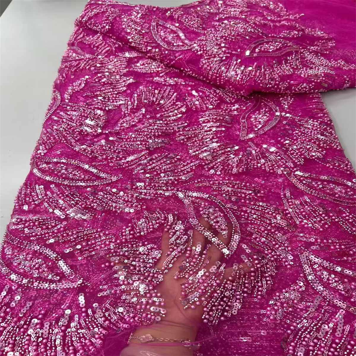 Embellished Beaded Tulle Lace Fabric with Beads | GTIN ZT160