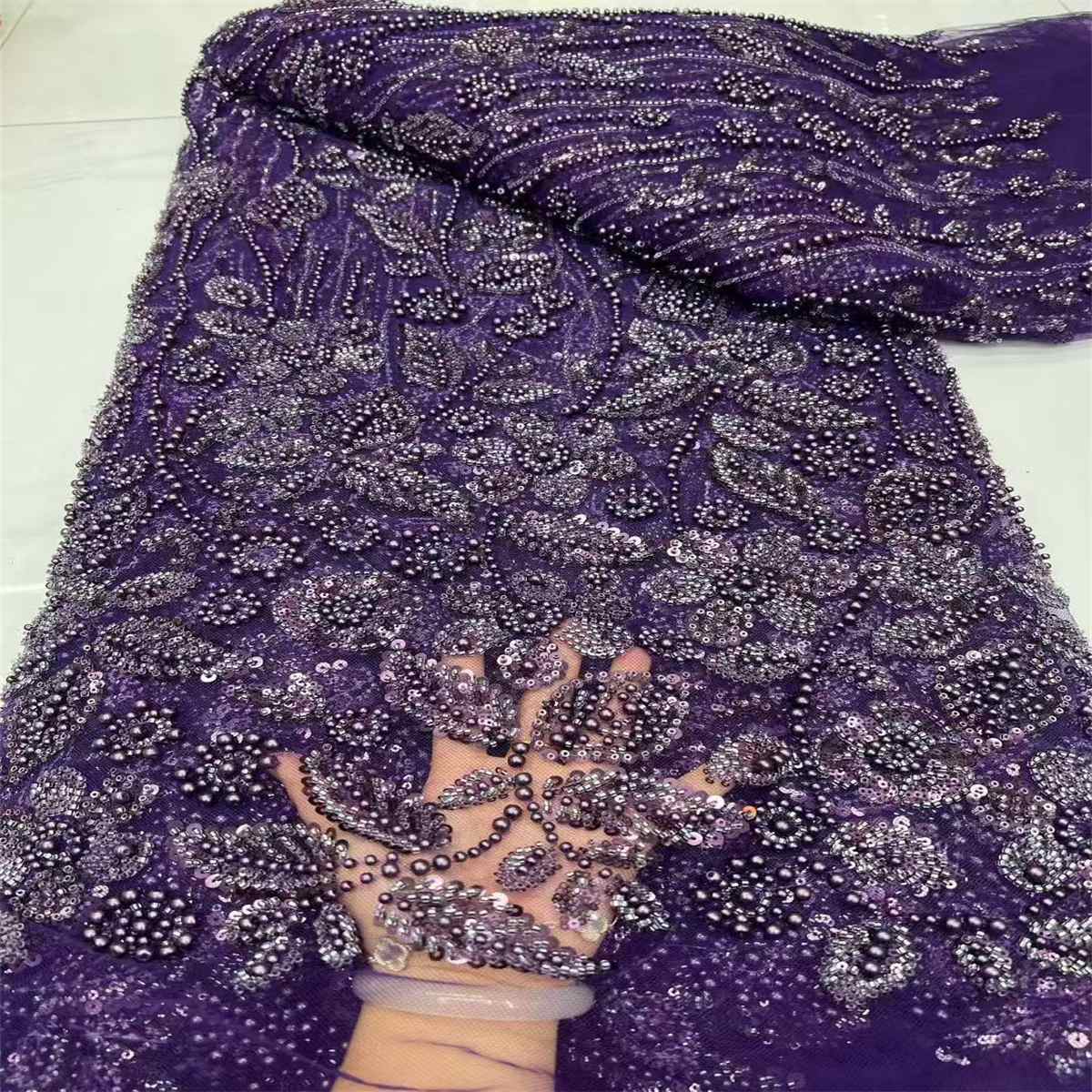 Embellished Beaded Tulle Lace Fabric with Beads | GTIN ZT161