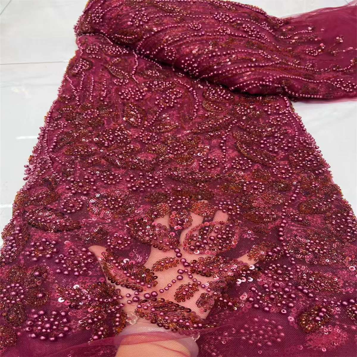 Embellished Beaded Tulle Lace Fabric with Beads | GTIN ZT161