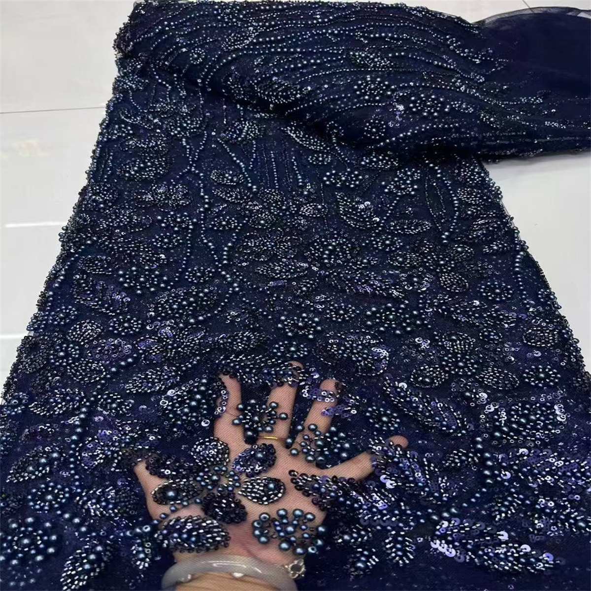 Beaded Tulle Fabric - 5 Yards | STN ZT161,Beaded Fabrics