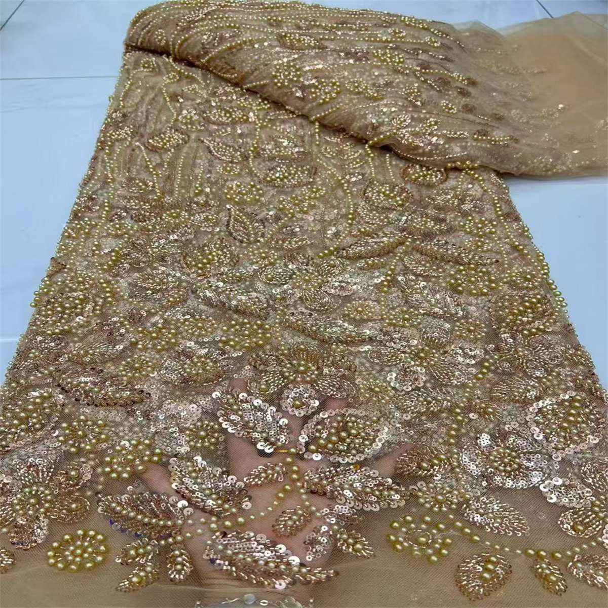 Embellished Beaded Tulle Lace Fabric with Beads | GTIN ZT161