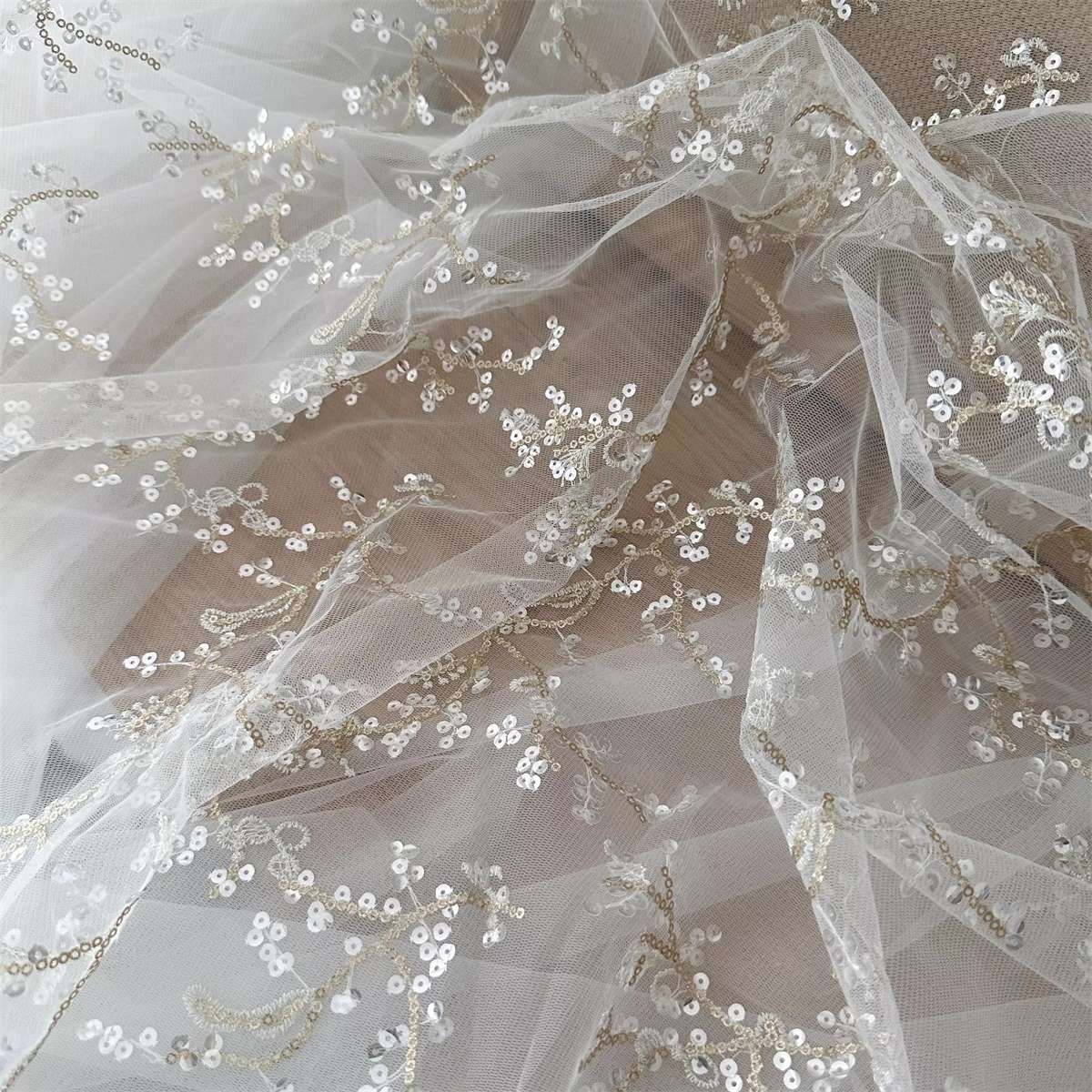 Bridal Lace Fabric - 5 Yards - Embroidered Sequin Wedding Lace Fabric ...