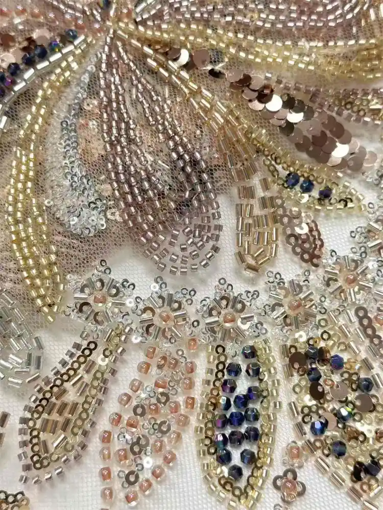 Embellished Beaded Tulle Lace Fabric with Beads | GTIN HN350