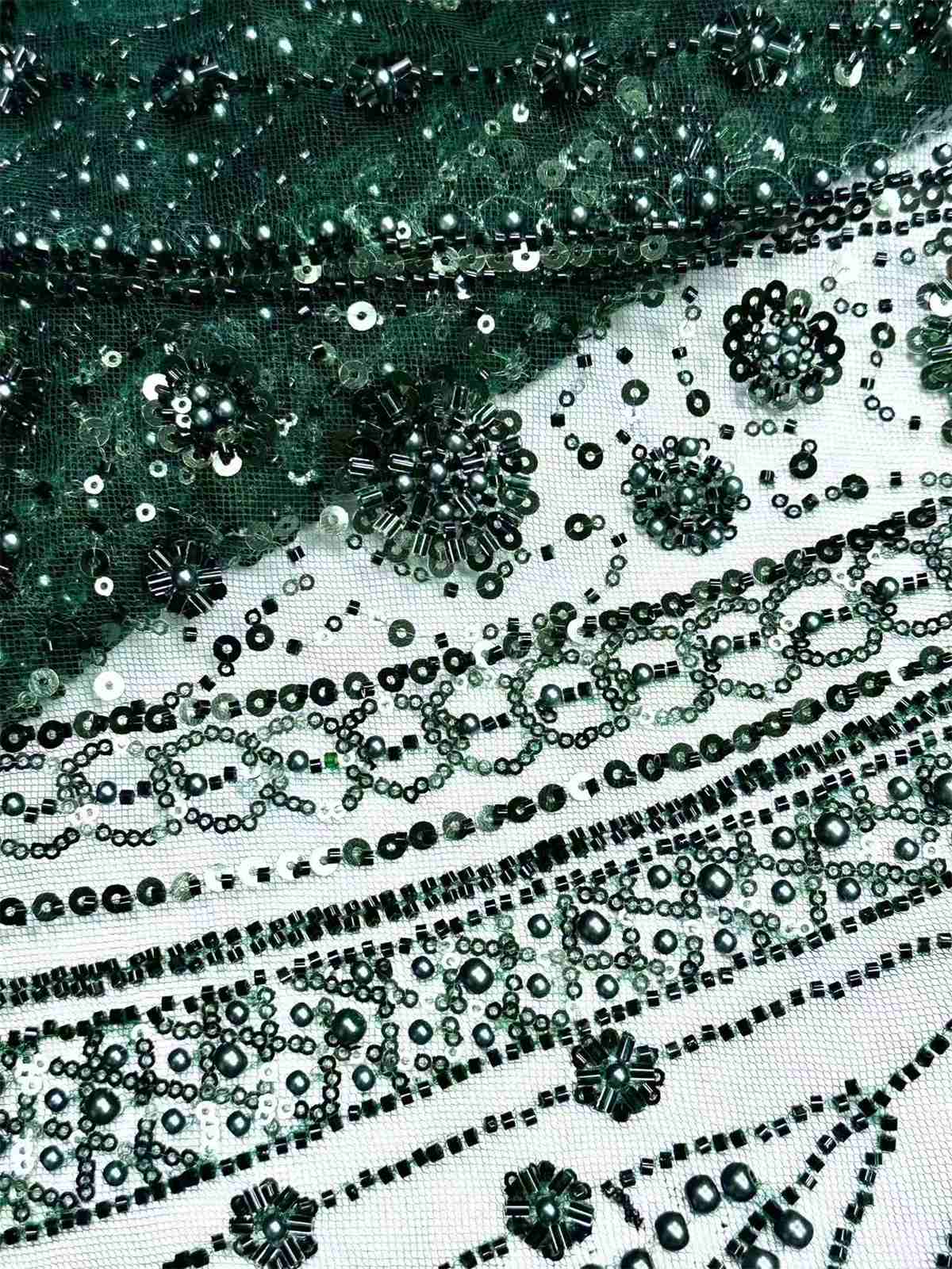 Embellished Beaded Tulle Lace Fabric with Beads | GTIN HN356