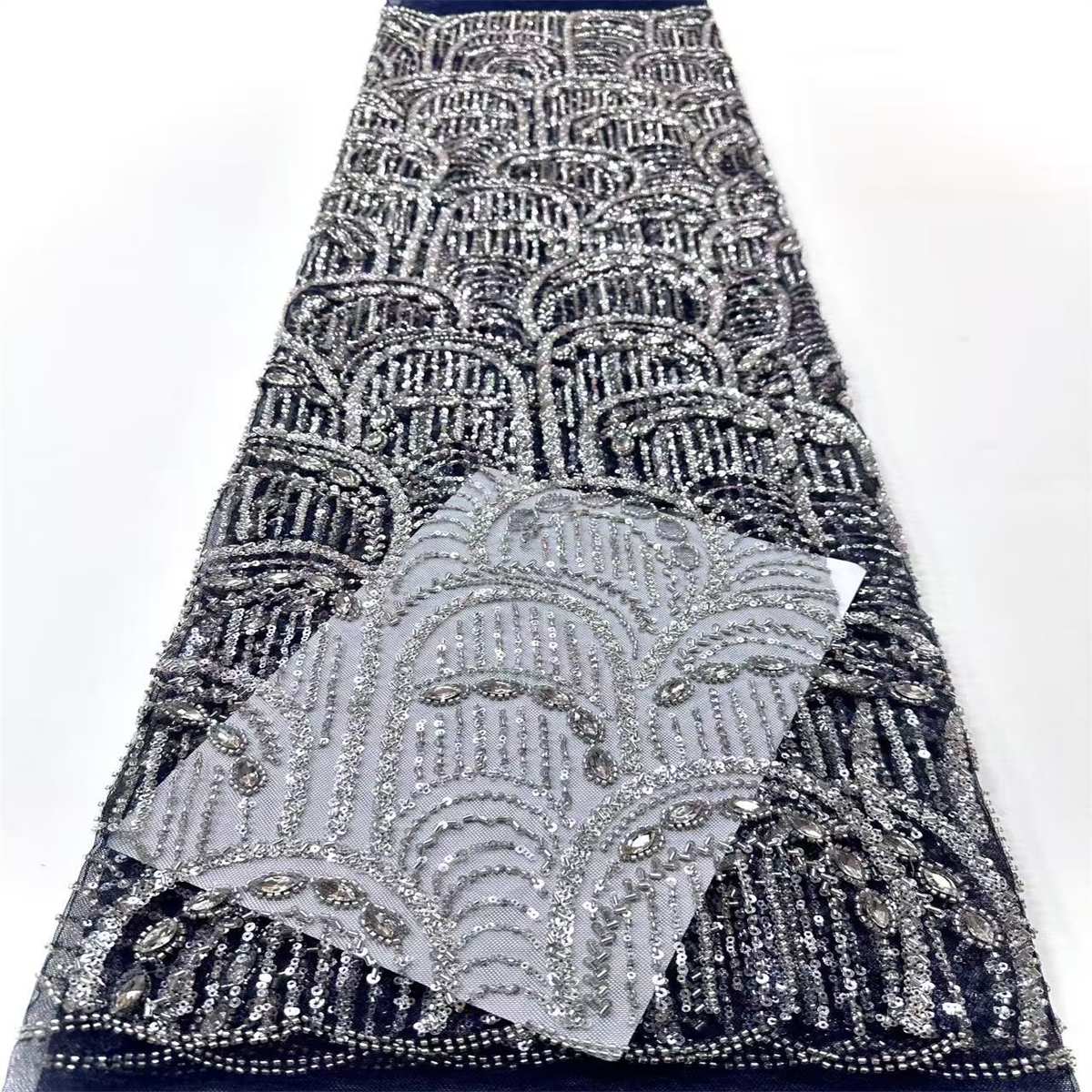 Embellished Beaded Tulle Lace Fabric with Beads | GTIN HN360