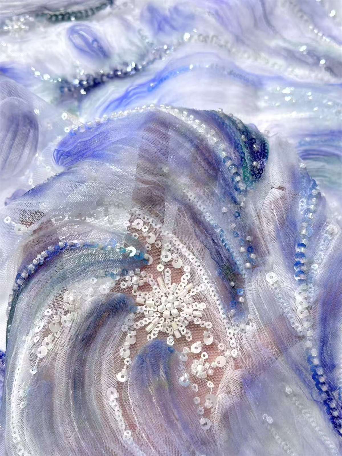 Beaded Tulle 3D Floral Fabric - 5 Yards | COD HN366,Beaded Fabrics