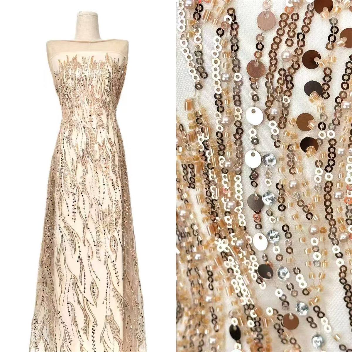 Embellished Beaded Tulle Lace Fabric with Beads, Rhinestones | GTIN HN369