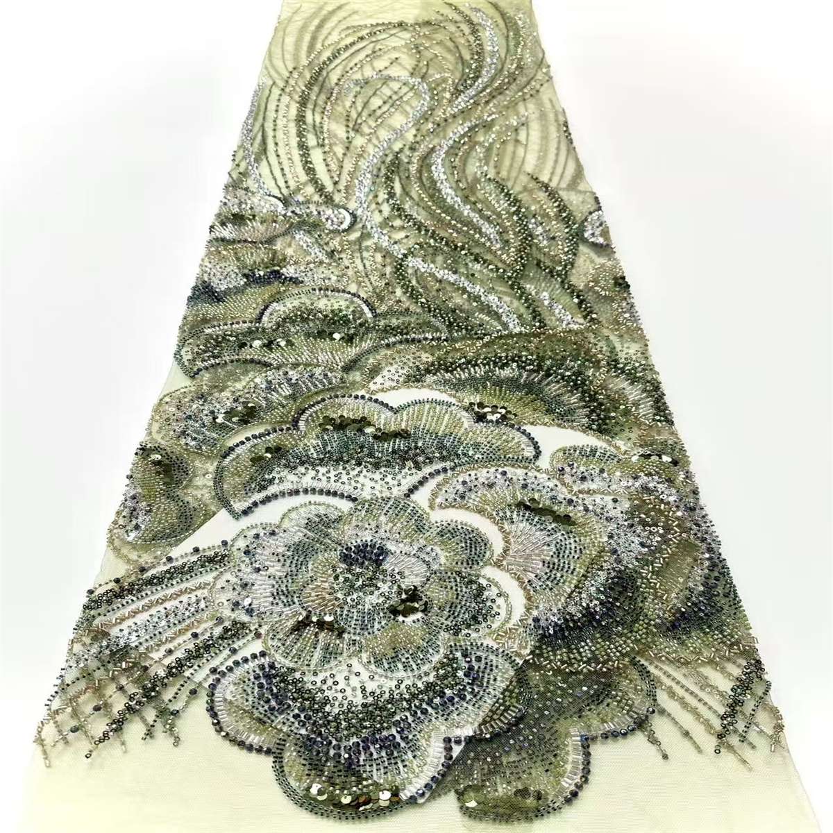 Embellished Beaded Tulle Lace Fabric with Beads | GTIN HN371
