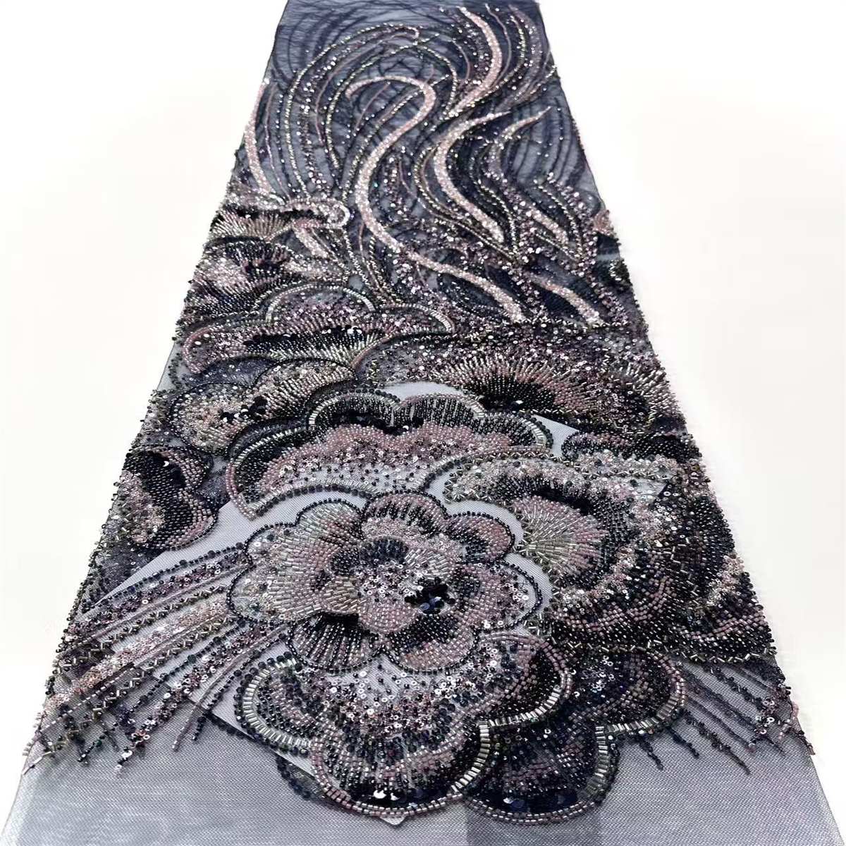 Embellished Beaded Tulle Lace Fabric with Beads | GTIN HN371