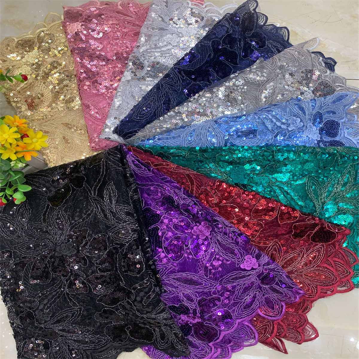 Corded Embroidered Sequin Lace Fabric - 5 Yards | MOD DX028,Embroidered ...