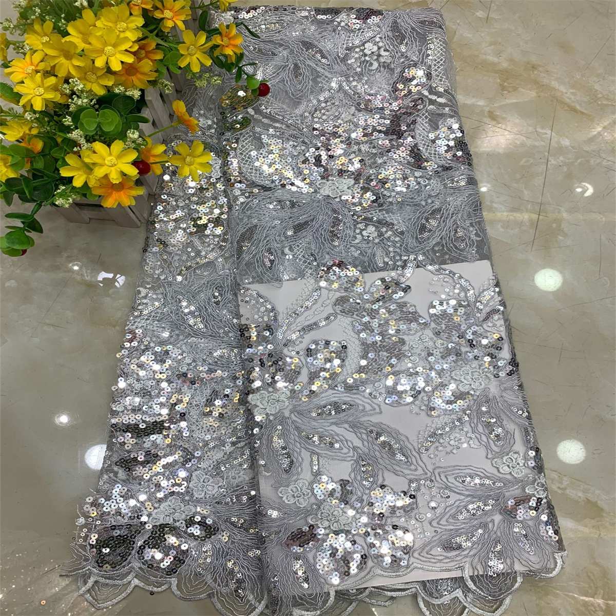 Corded Embroidered Sequin Lace Fabric - 5 Yards | MOD DX028,Embroidered ...