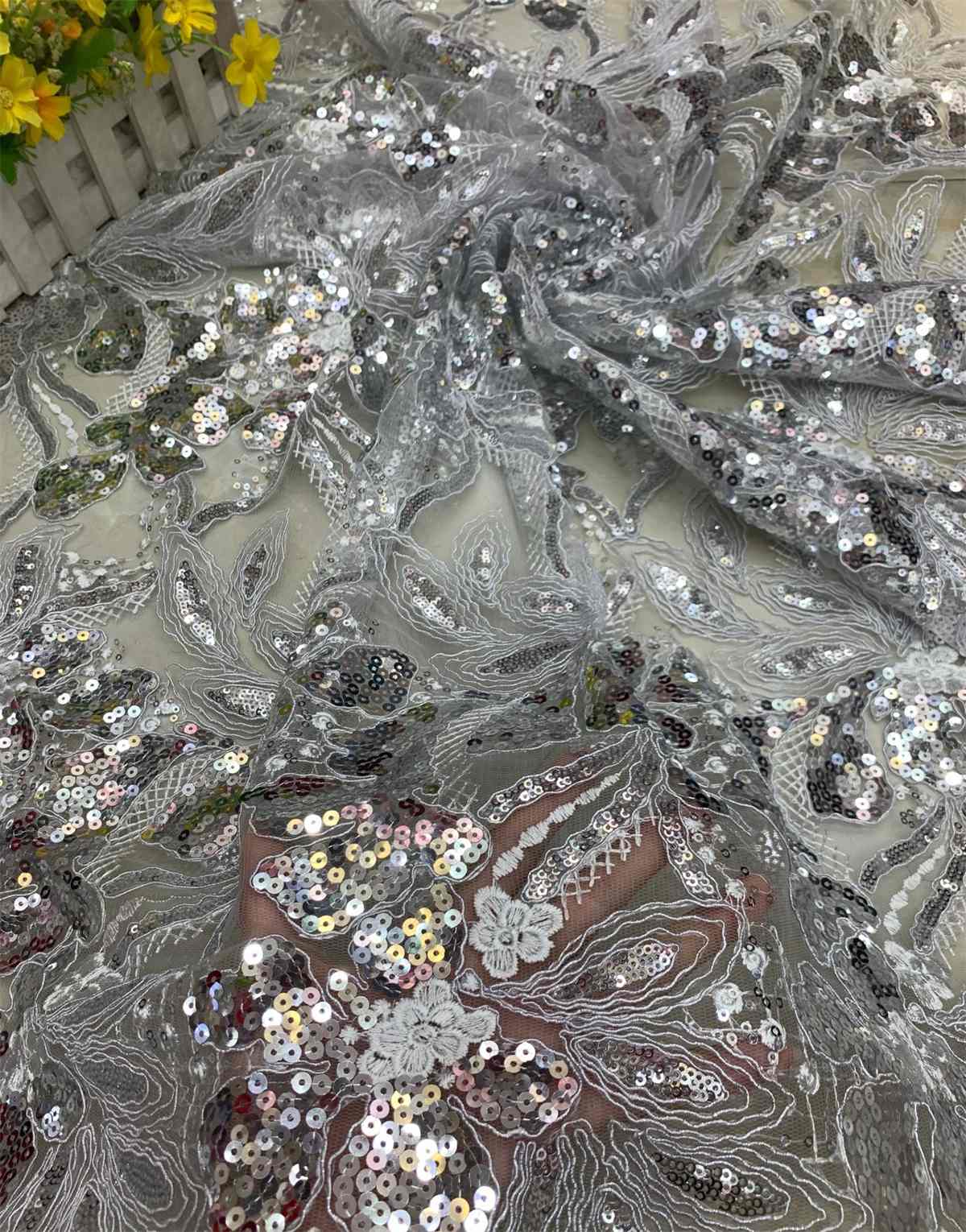 Corded Embroidered Sequin Lace Fabric - 5 Yards | MOD DX028,Embroidered ...