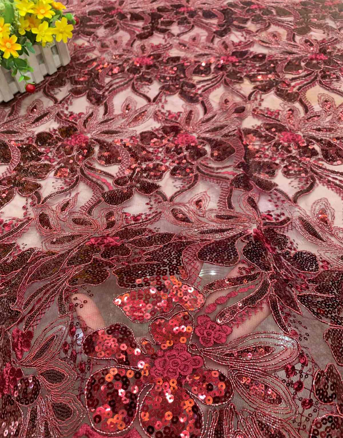 Corded Embroidered Sequin Lace Fabric - 5 Yards | MOD DX028,Embroidered ...