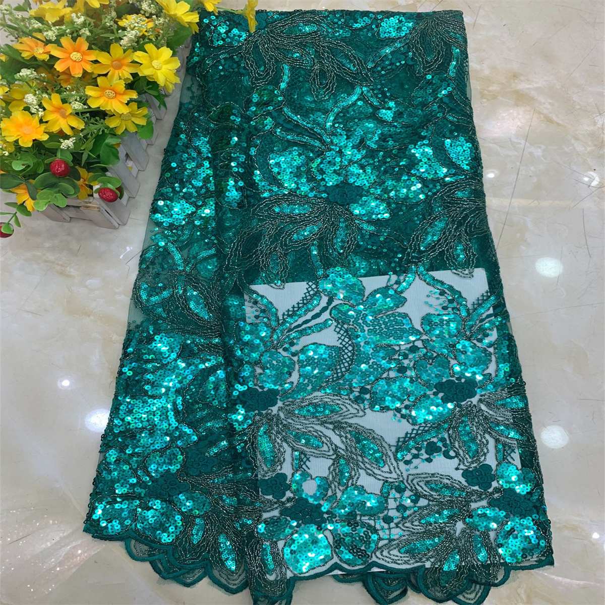 Corded Embroidered Sequin Lace Fabric - 5 Yards | MOD DX028,Embroidered ...