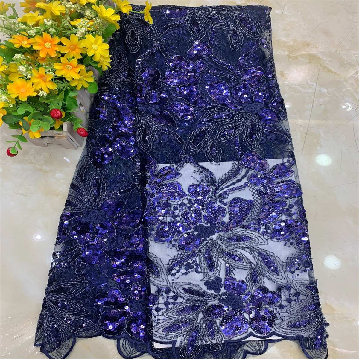 Corded Embroidered Sequin Lace Fabric - 5 Yards | MOD DX028,Embroidered ...
