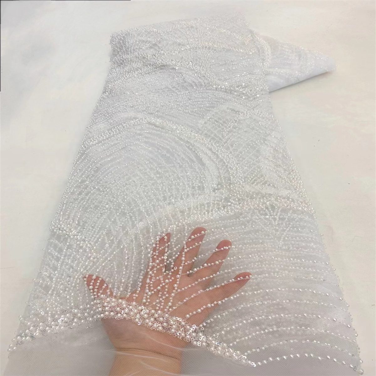 Beaded Tulle Fabric - 5 Yards | STN JX478,Beaded Fabrics
