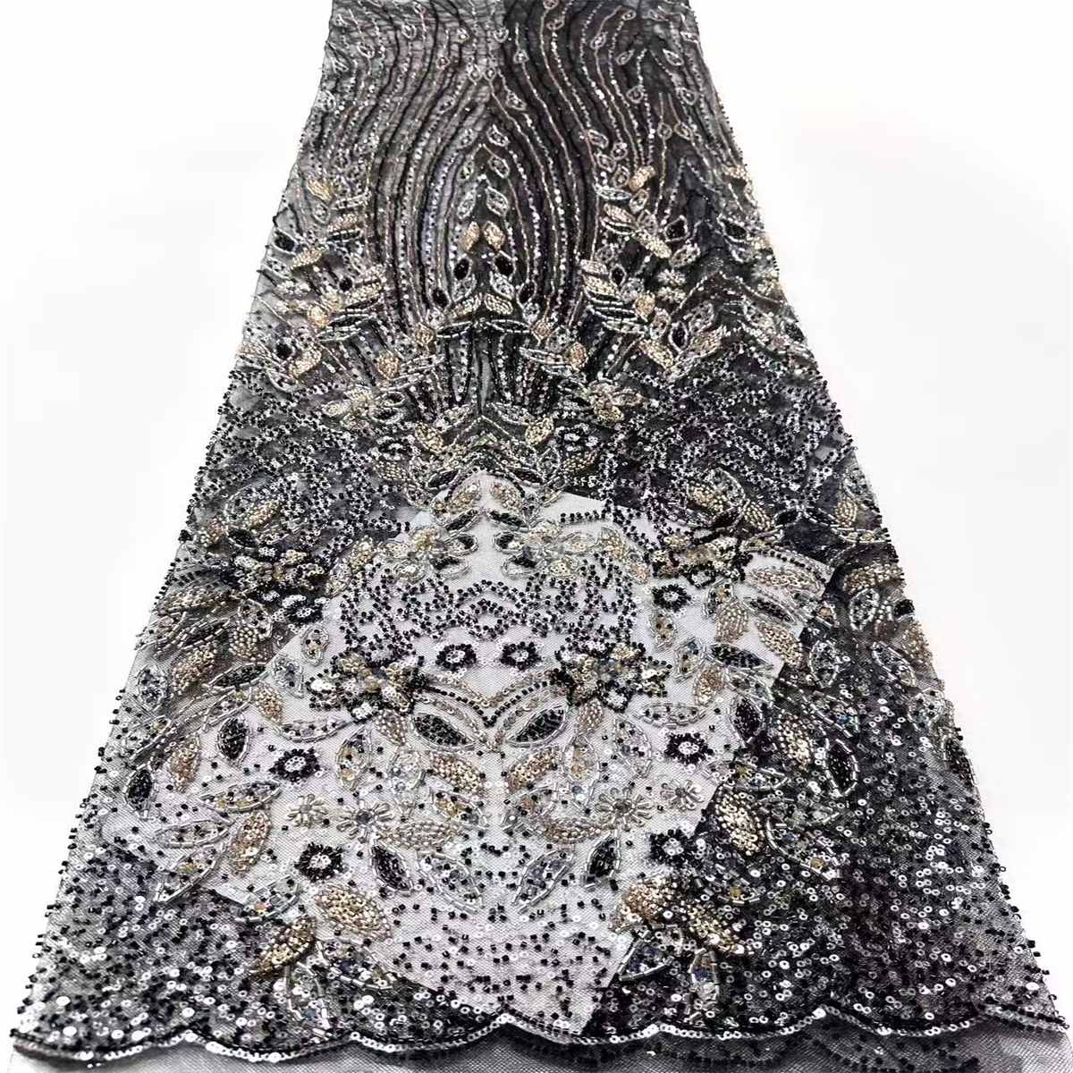 Embellished Beaded Tulle Lace Fabric with Beads | MPN HN408