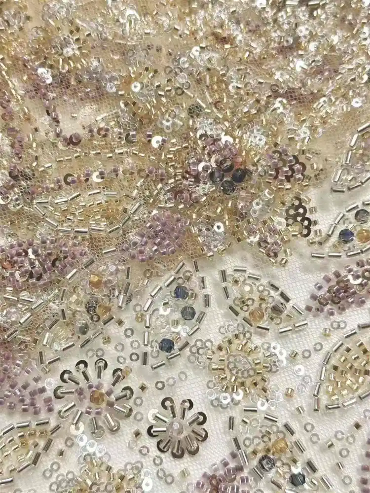 Embellished Beaded Tulle Lace Fabric with Beads | MPN HN408